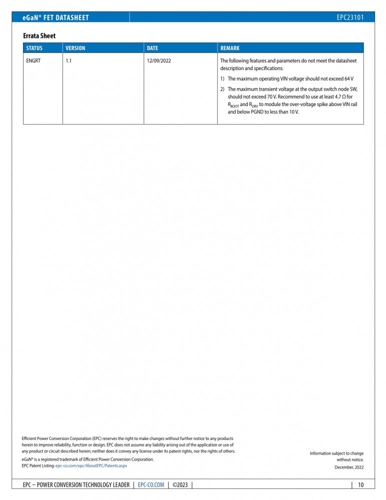 EPC23101ENGRT datasheet page 10