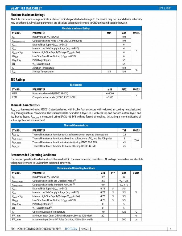 EPC23101ENGRT datasheet page 4