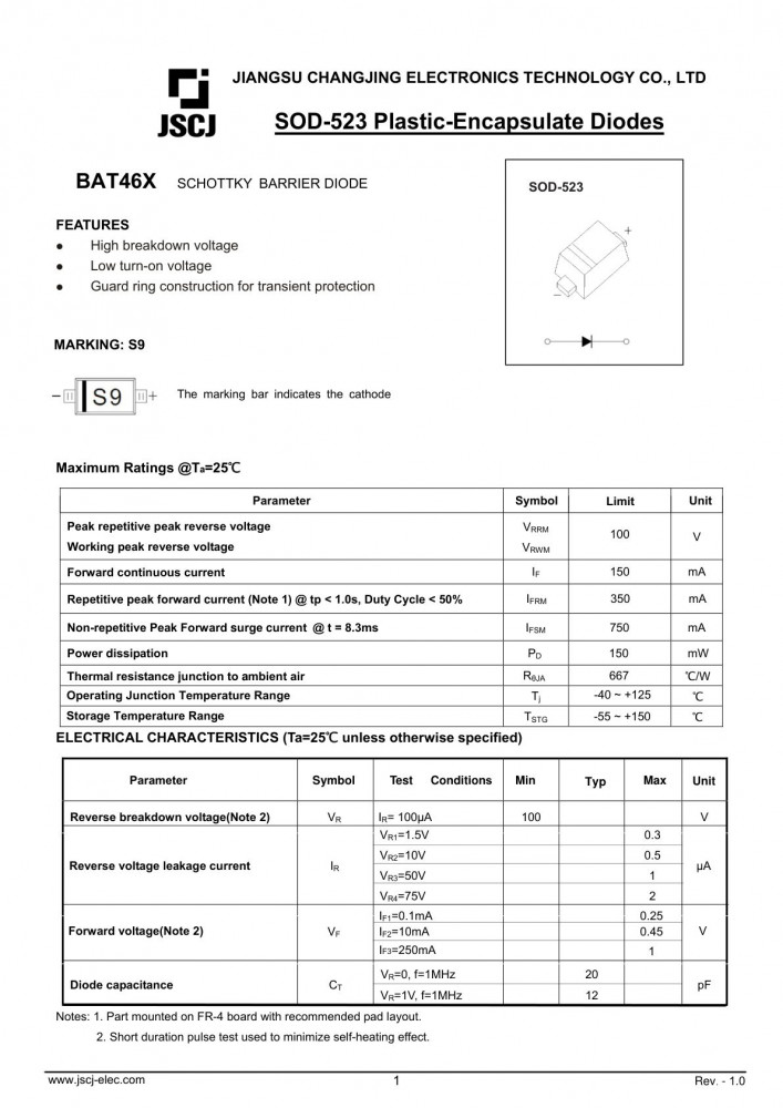 BAT46X datasheet page 1