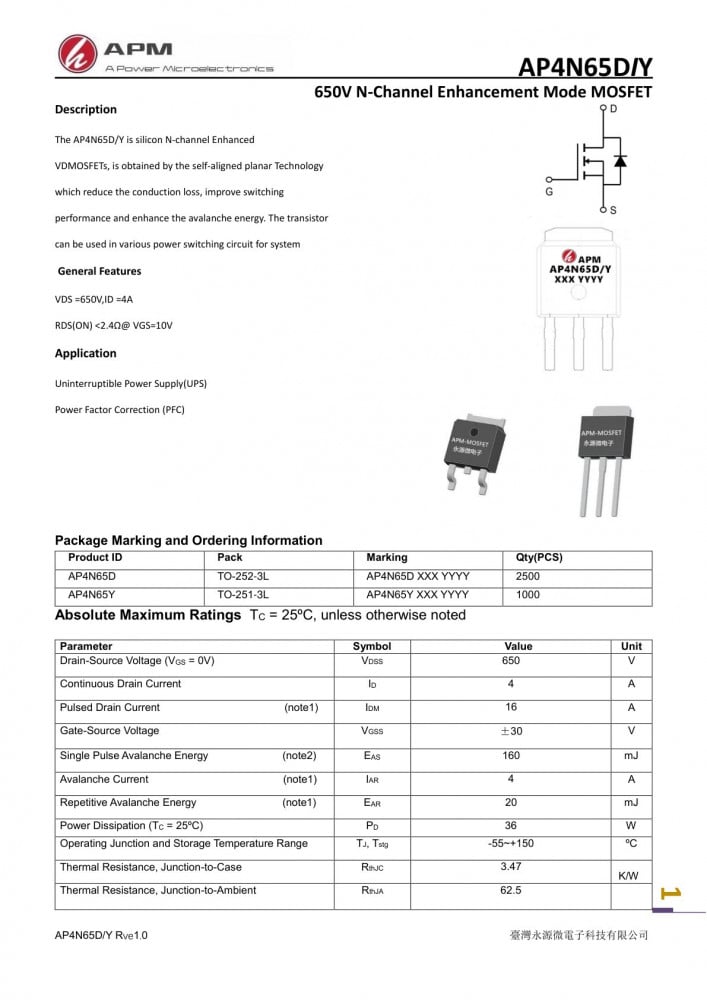 AP4N65D datasheet page 1