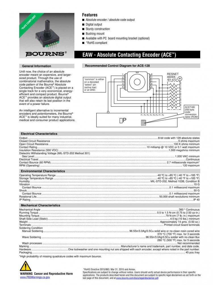 BOURNS EAW ACE datasheet page 1