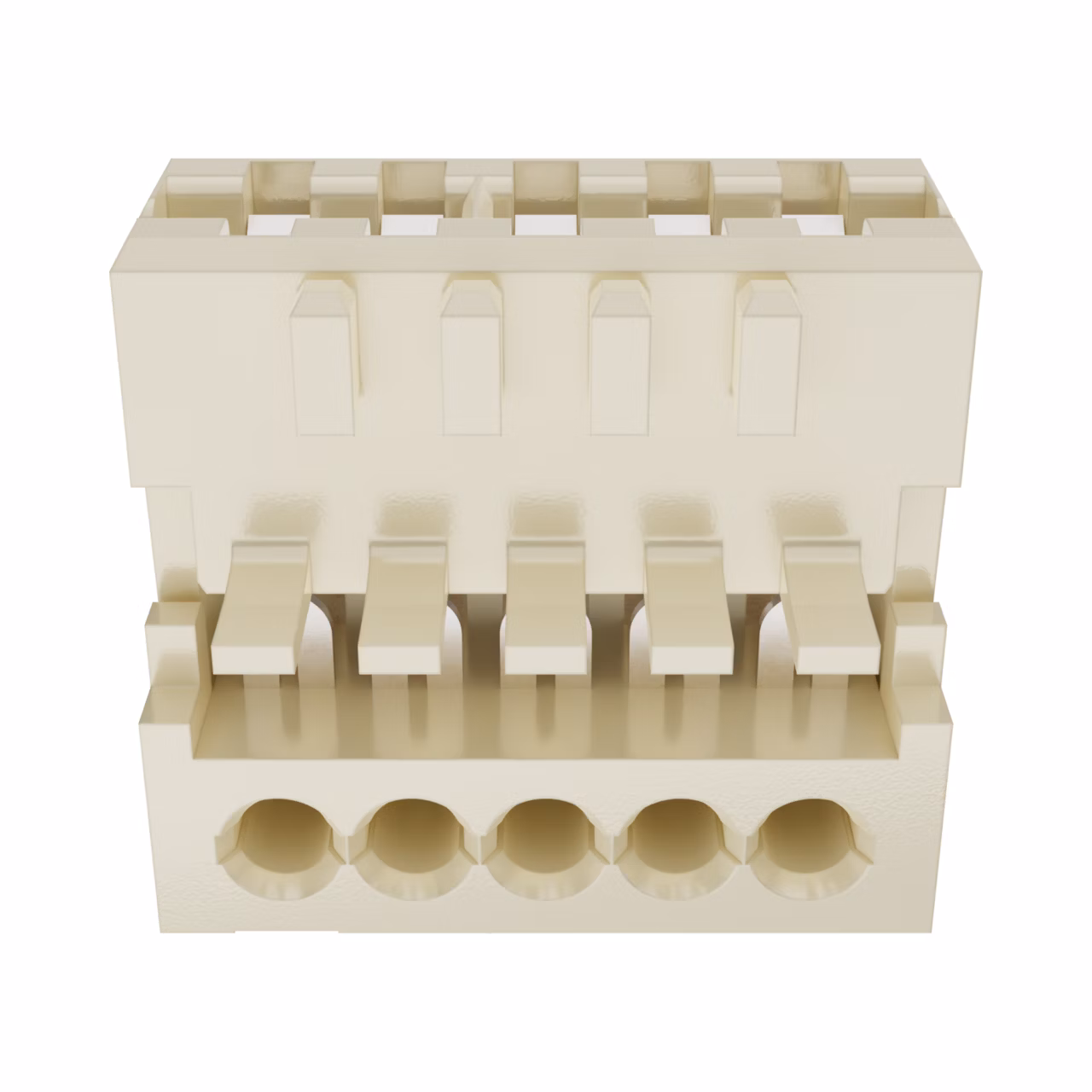 Appli-Mate RAST 2.5 Connector, 2.50mm Pitch, Female, 5 Circuits, Positions A and F Removed, Polarizing Rib Between 2/3, Locking Pips, Slotted Endwalls, Tin Plating for sale