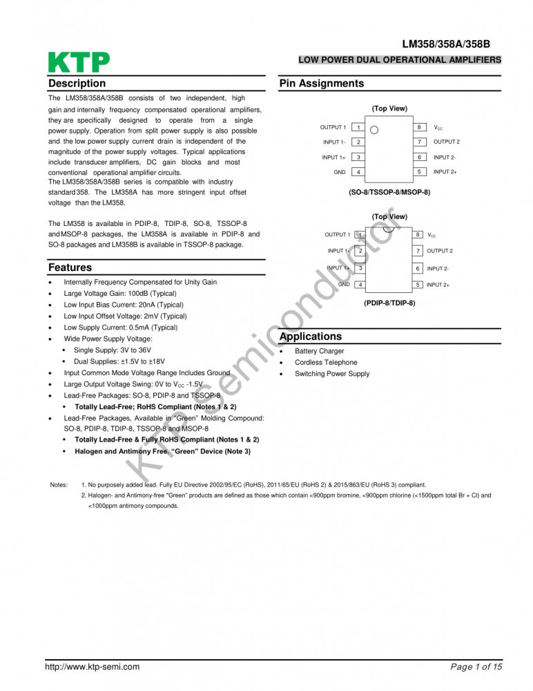 LM358 datasheet page 1