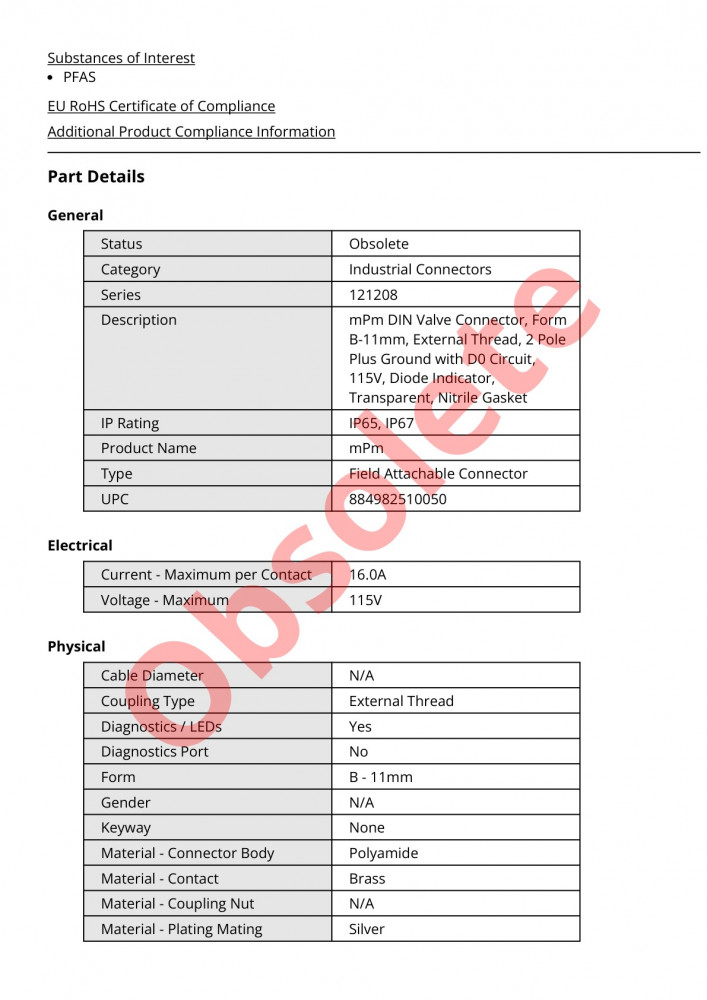 DIN valve connector specification document page image 2