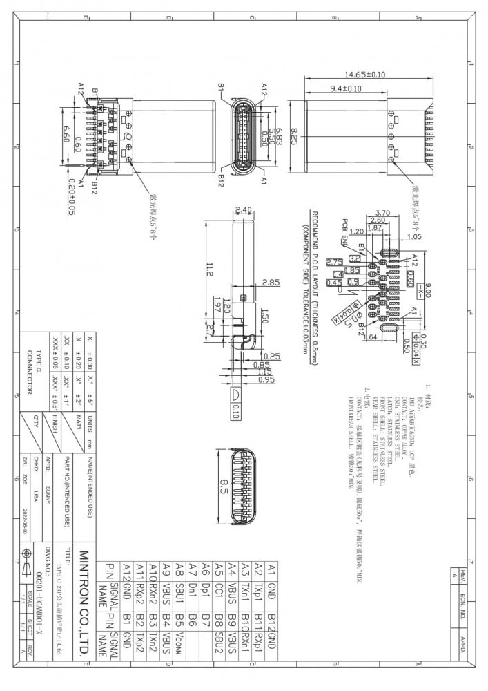 MINTRON 00201-UCAM001-X document revision page