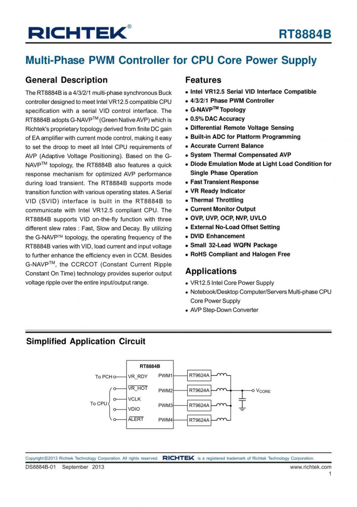RT8884B datasheet preview, page 1