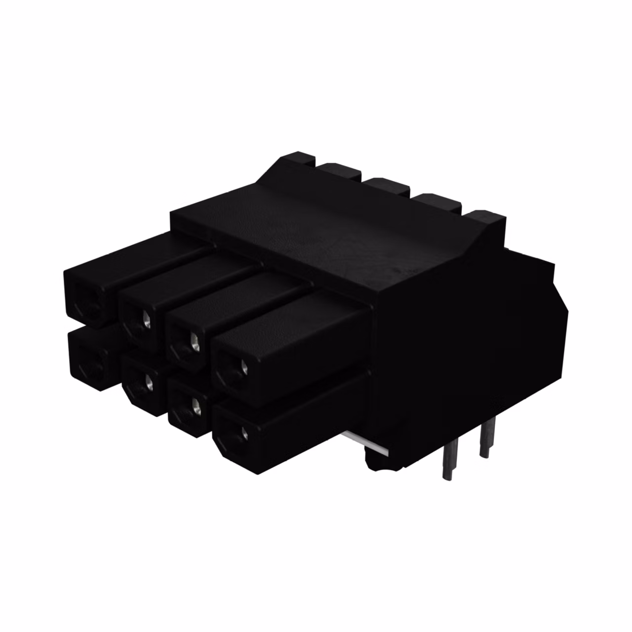Micro-Fit BMI Receptacle Header, Dual Row, Right-Angle, with Press-fit Plastic Pegs, 1.02µm Tin (Sn) Plating, High-Temp PET Laminate Positioning Strip, 8 Circuits for sale