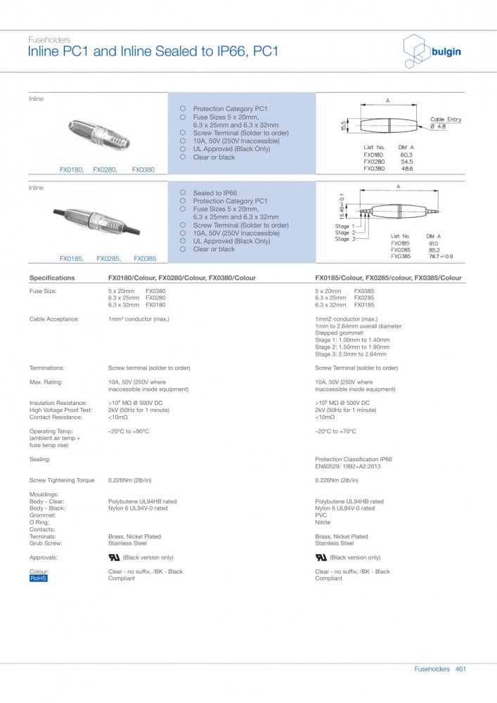 Bulgin FX series technical document preview