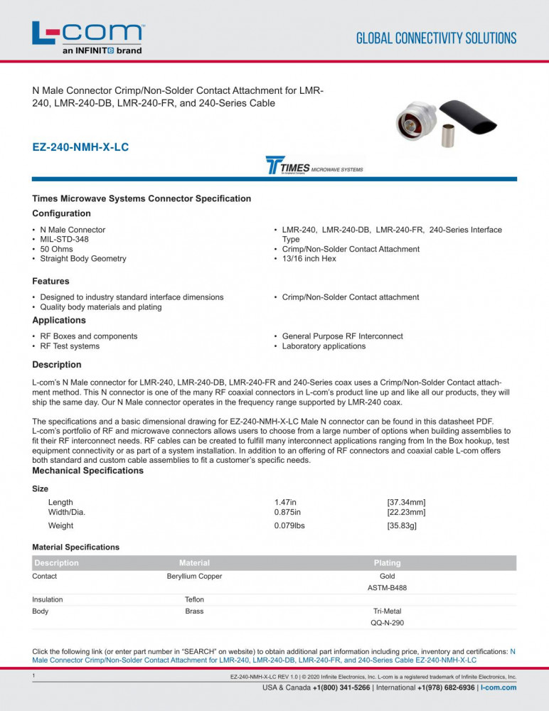 EZ-240-NMH-X-LC technical document page 1