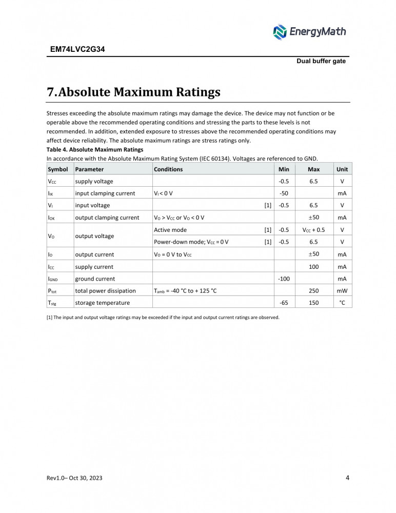 EM74LVC2G34GM datasheet page 4