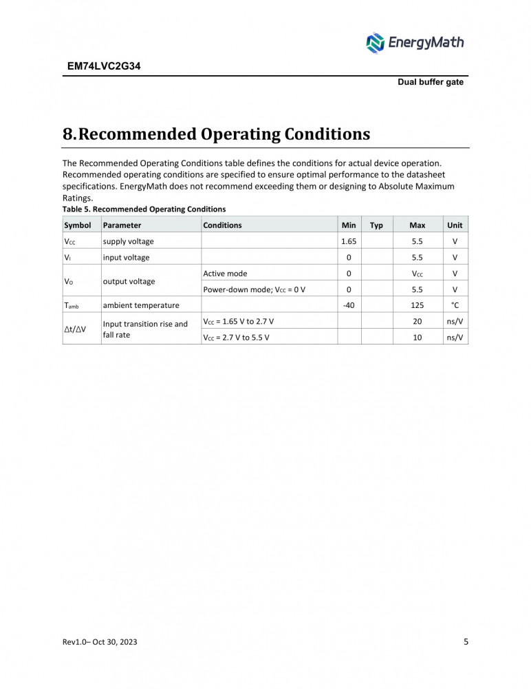 EM74LVC2G34GM datasheet page 5