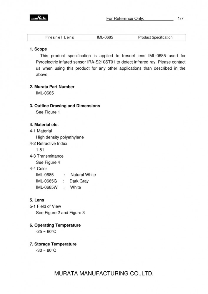 IML-0685 specification page 1