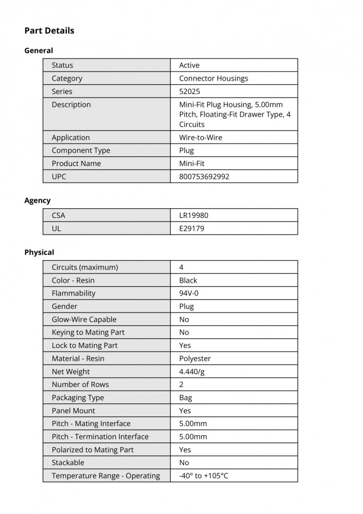 Technical document image 2 for MOLEX 520250411