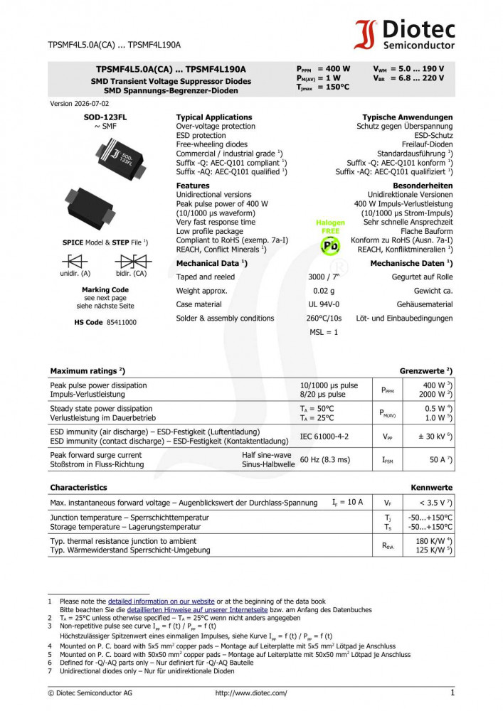 DIOTEC TPSMF4L15A datasheet page 1