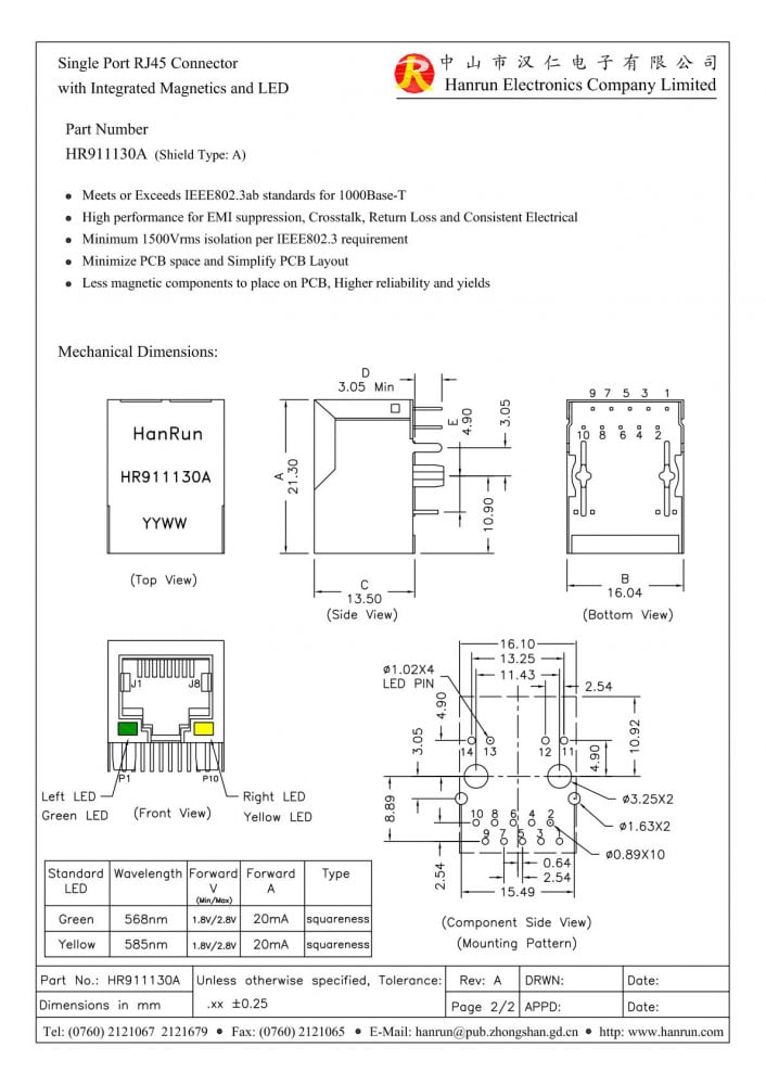 HR911130A datasheet page 2