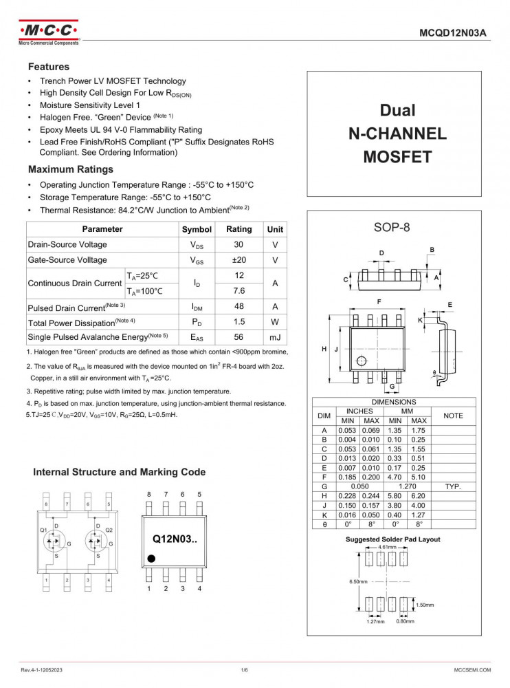 MCQD12N03A-TP datasheet page 1