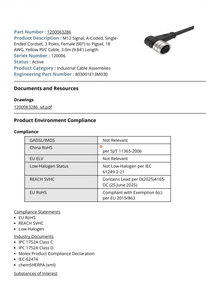MOLEX 1200063286 drawing preview, page 1