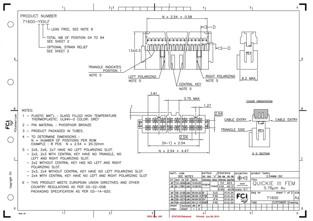 Amphenol 71600-114LF technical document page 1