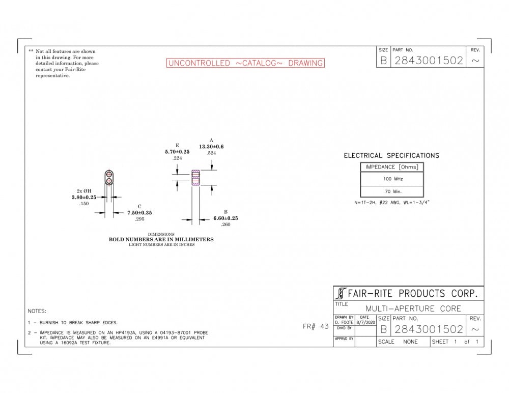 Fair-Rite 2843001502 product drawing