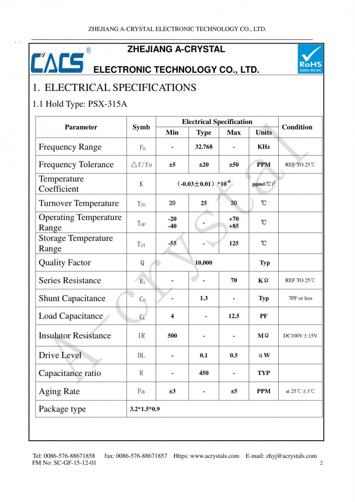 PSX315A technical document page 2
