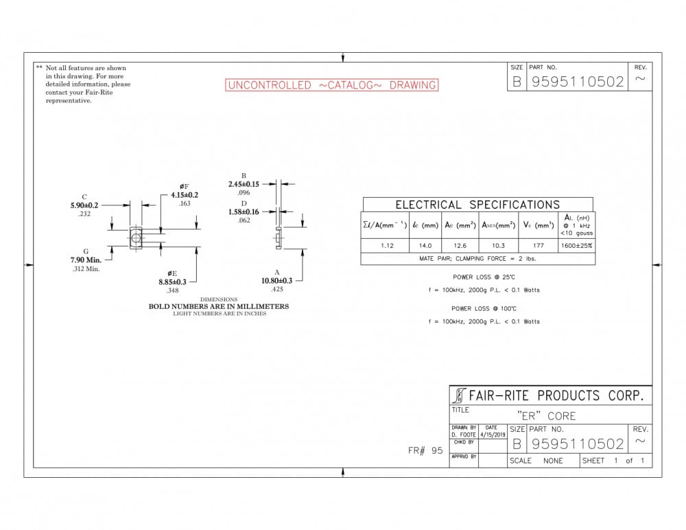 Fair-Rite 9595110502 technical drawing