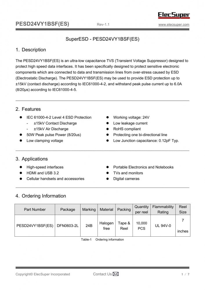 PESD24VY1BSF(ES) datasheet page 1