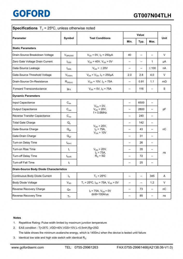GT007N04TLH datasheet page 2