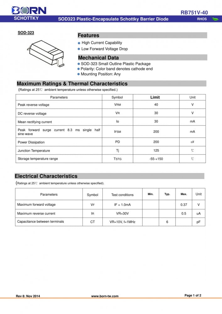 RB751V-40 datasheet page 1