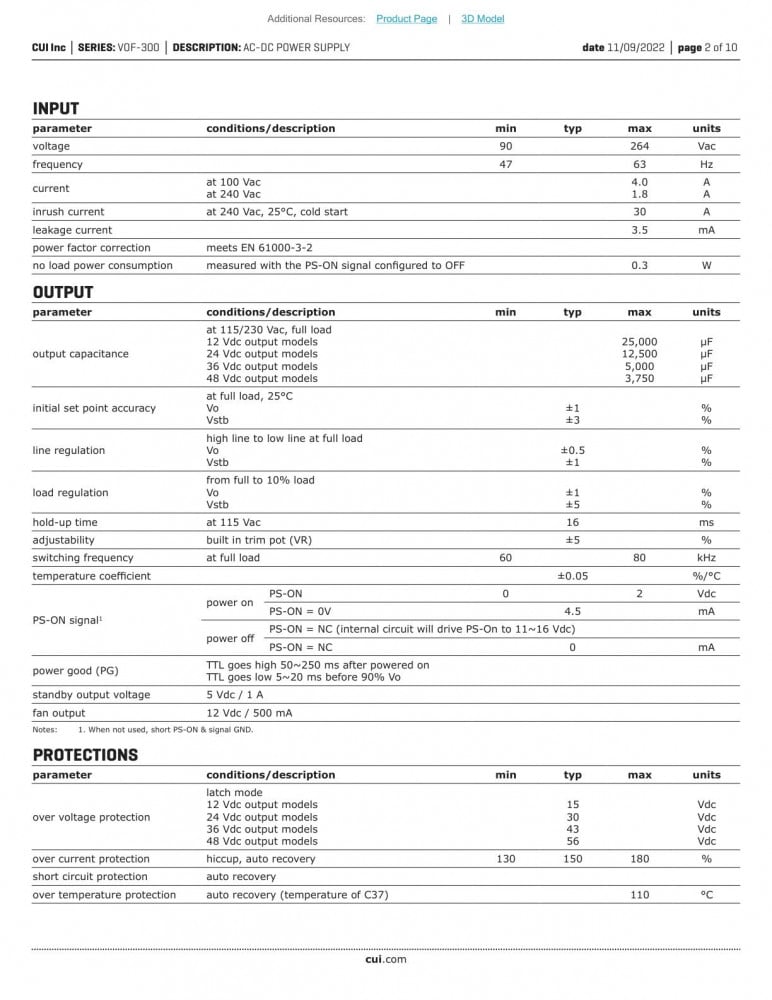 CUI VOF-300-12-CNF datasheet page 2