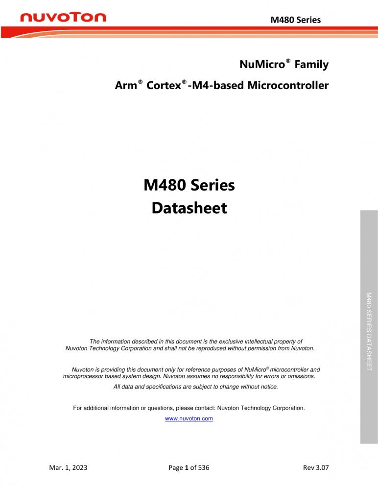 M480 Series datasheet page image 1
