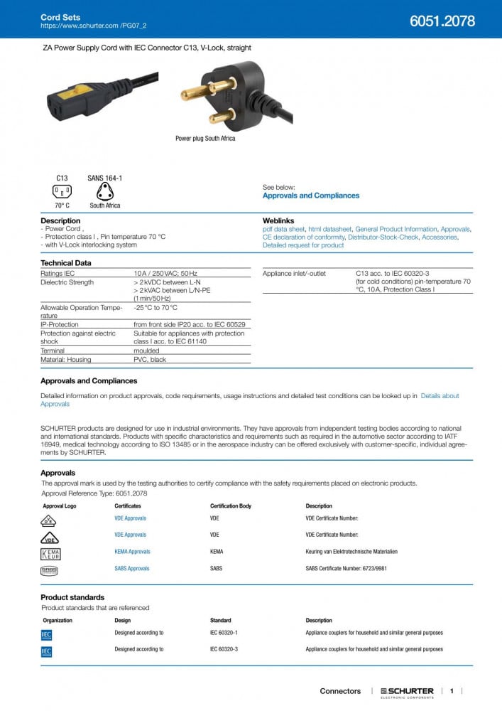 SCHURTER 6051.2078 technical document page 1