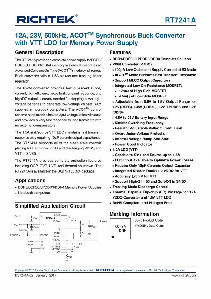 RT7241A technical document page 1