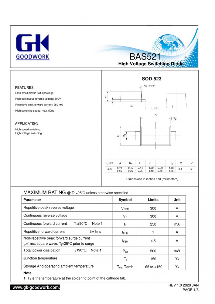 GOODWORK BAS521 datasheet page 1