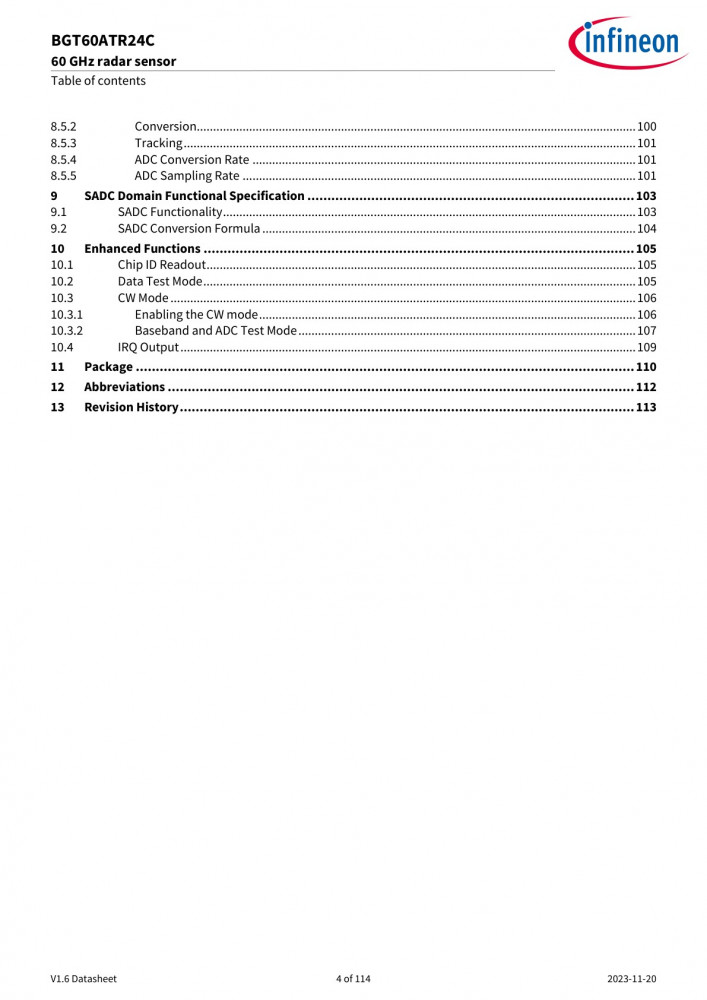 BGT60ATR24C technical document page 4