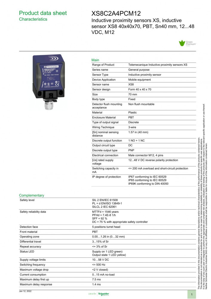 XS8C2A4PCM12 technical document page 1