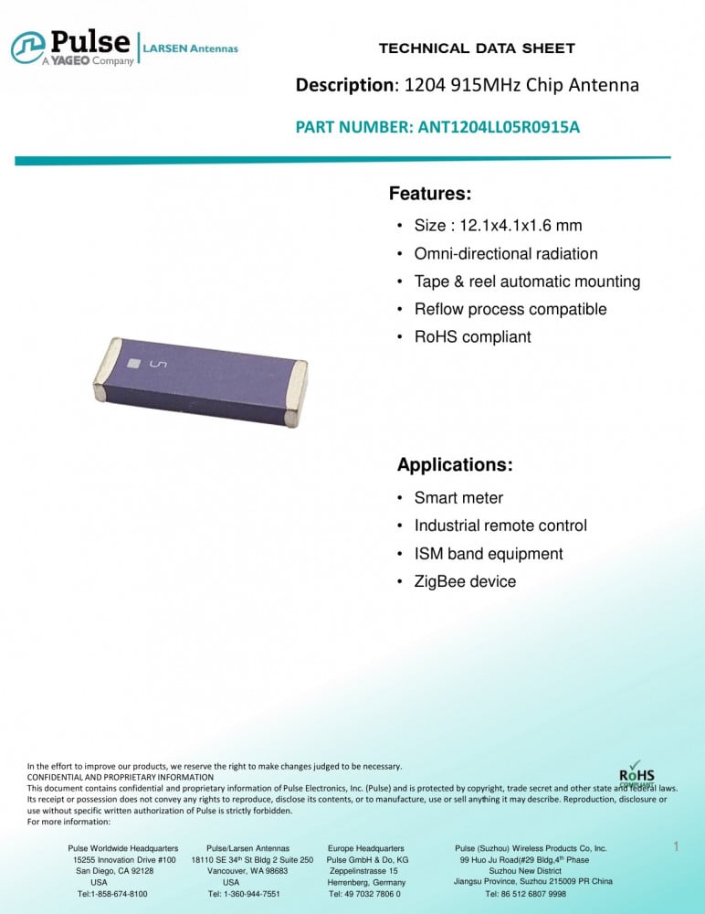 ANT1204LL05R0915A datasheet page 1