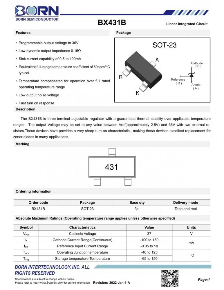 BX431B datasheet page 1
