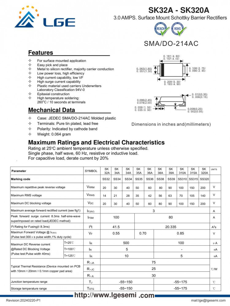 LGE SK34A datasheet page 1