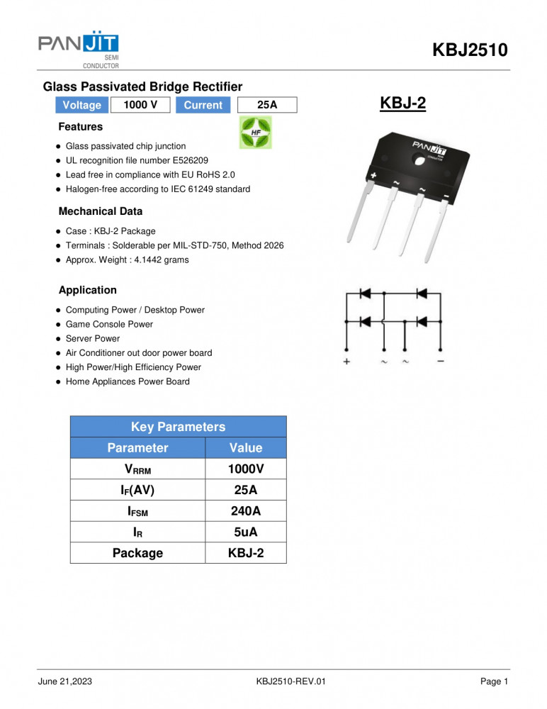 KBJ2510 datasheet page 1