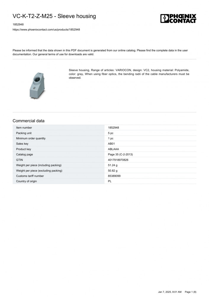 Phoenix Contact 1852948 product document page 1