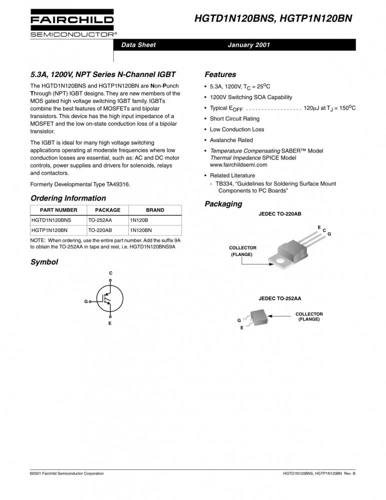 HGTD1N120BNS9A datasheet page 2