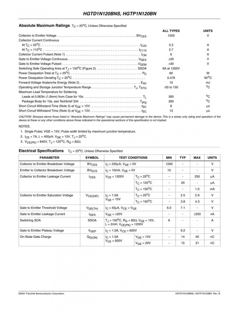 HGTD1N120BNS9A datasheet page 3