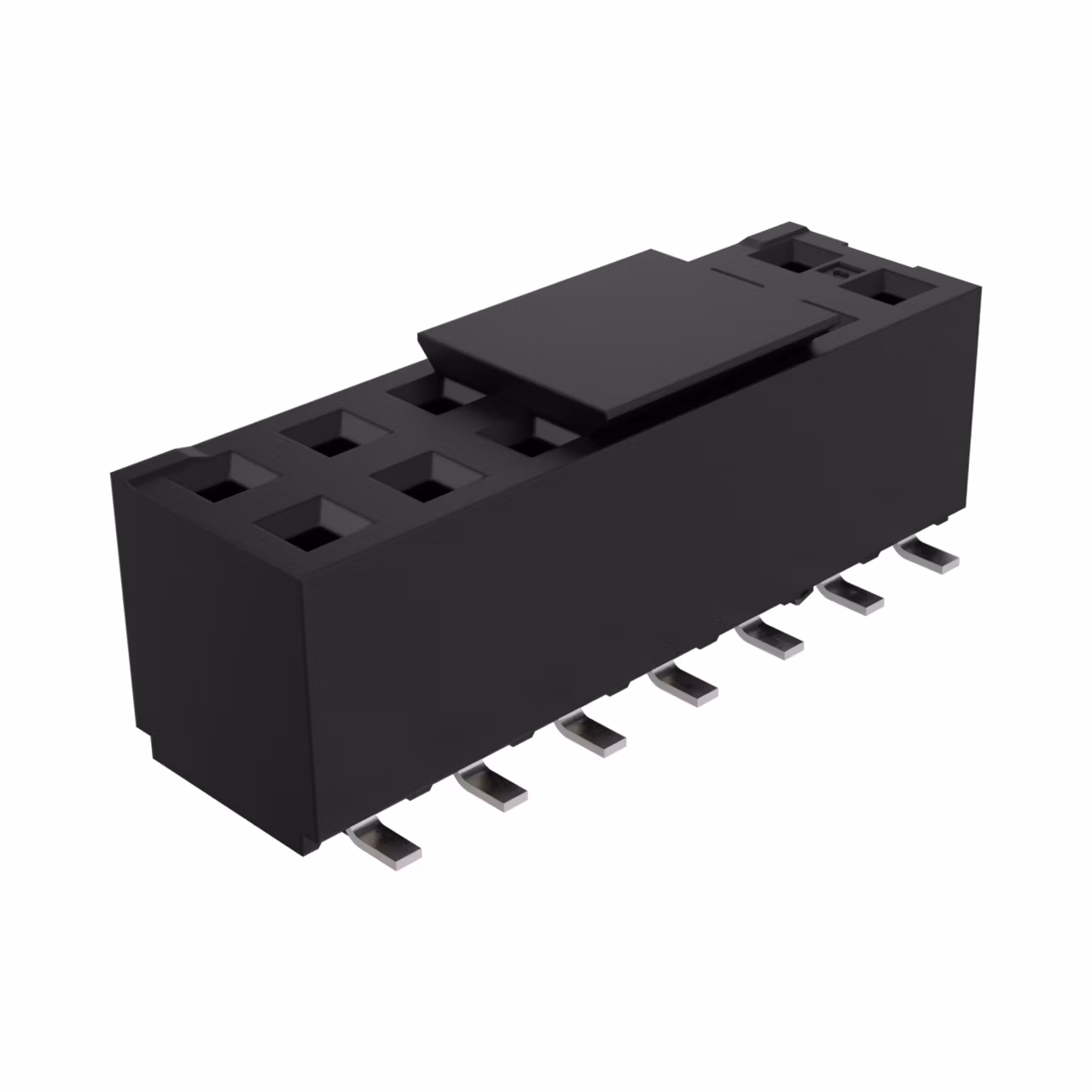 Milli-Grid Vertical Receptacle, 2.00mm Pitch, Dual Row, Surface Mount, Top/Bottom Entry, with Press-fit Plastic Pegs, with Cap, Tube, 0.38µm Gold (Au) Plating, 18 Circuits, Lead-Free