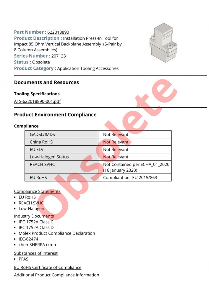 Tooling specification document image, page 1