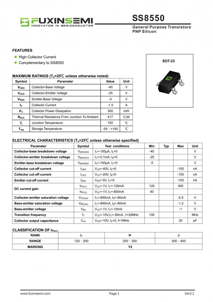 SS8550 datasheet page 1