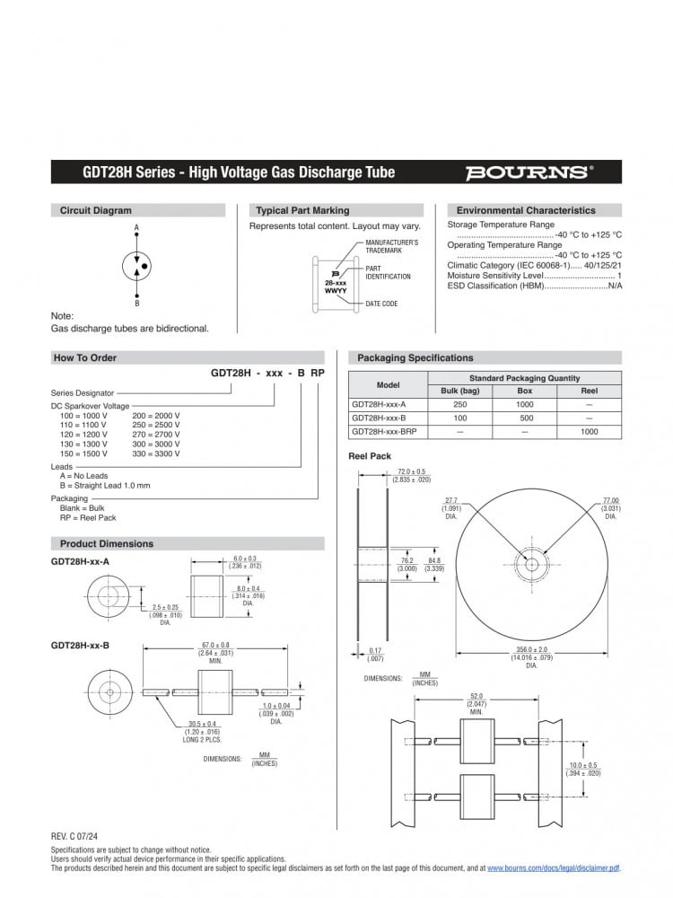 BOURNS GDT28H series datasheet page 2