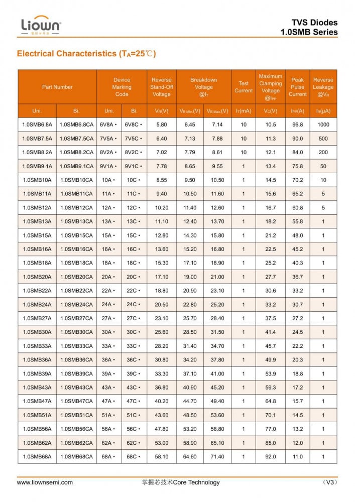 Liown 1.0SMB series datasheet page 2