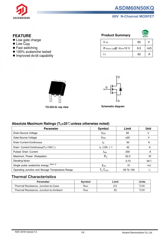 ASDM60N50KQ-R datasheet page 1