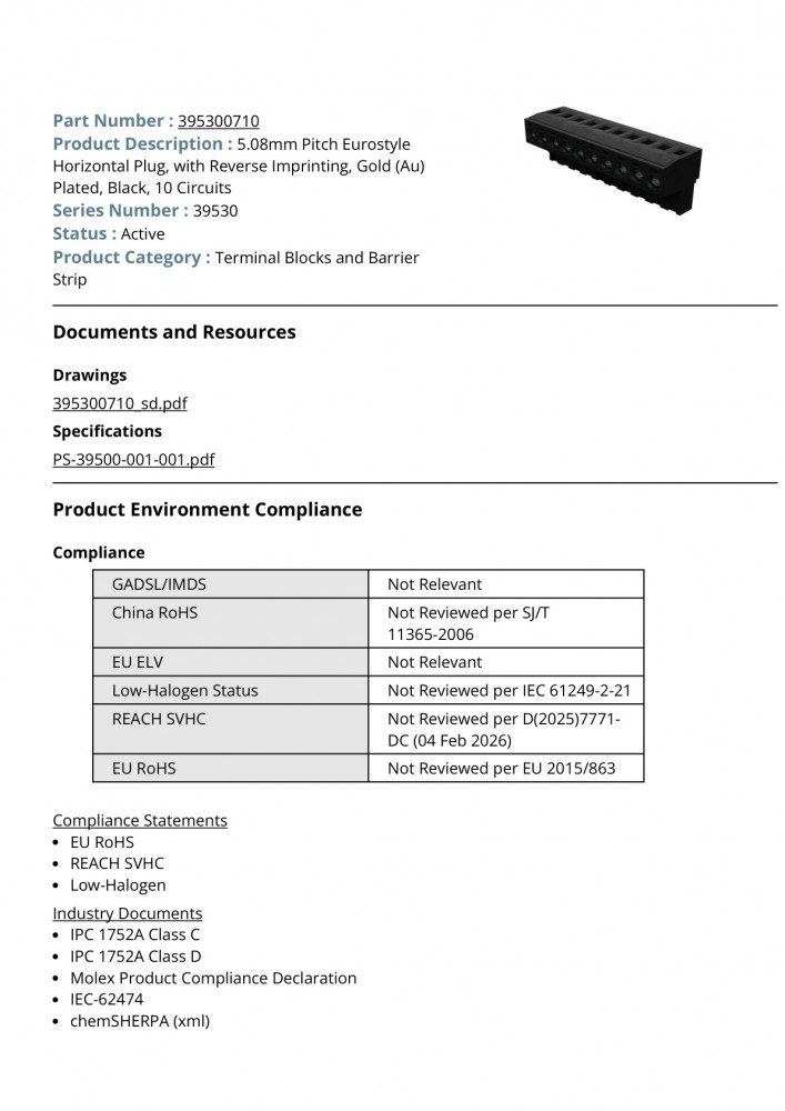 MOLEX 395300710 technical document page 1