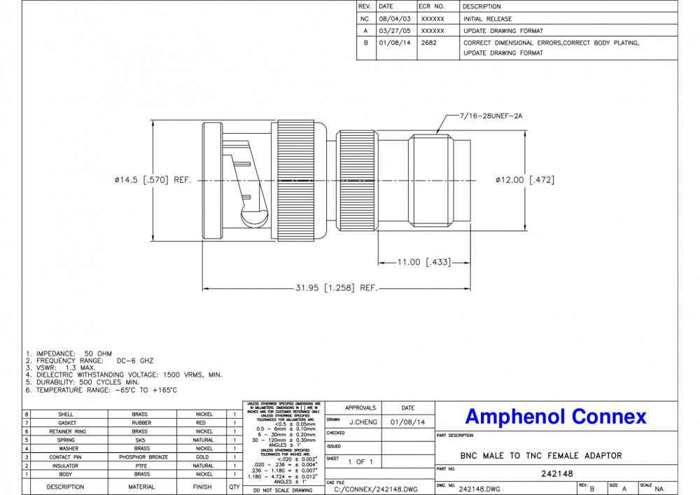 Amphenol 242148 technical drawing page